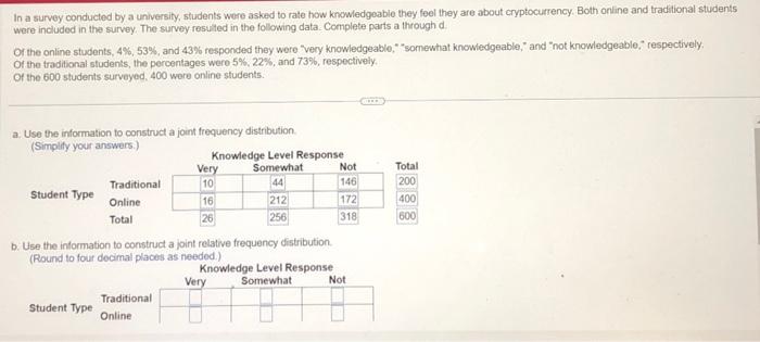 Solved In a survey conducted by a university, students were | Chegg.com