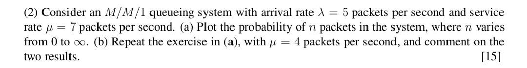 Solved (2) Consider an M/M/1 queueing system with arrival | Chegg.com