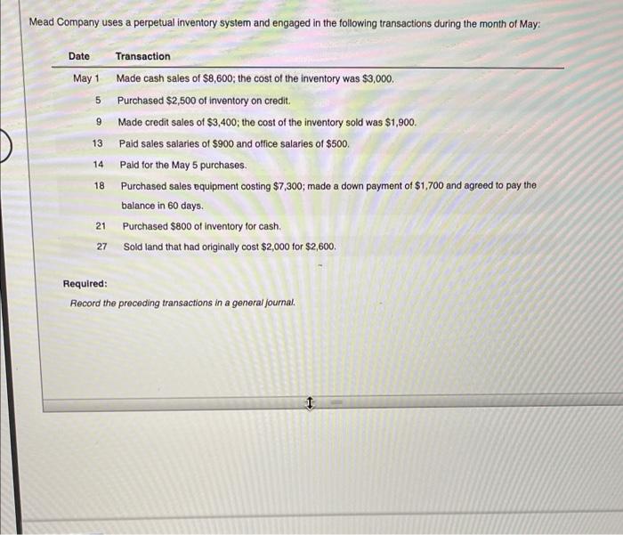 Solved Mead Company uses a perpetual inventory system and | Chegg.com