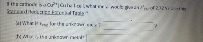 Solved If the cathode is a Cu2+∣Cu half-cell, what metal | Chegg.com