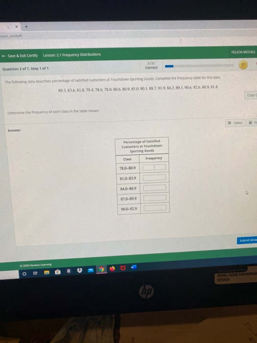 Solved son certitt! FELICIA MCCALL - Save & Exit Certify | Chegg.com