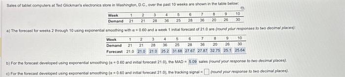 a) The forecast for weeks 2 through 10 using | Chegg.com