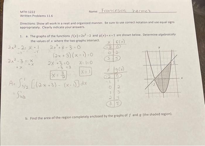 Solved Directions: Show all work in a neat and organized | Chegg.com