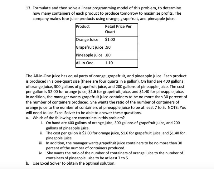 Solved 13. Formulate and then solve a linear programming | Chegg.com