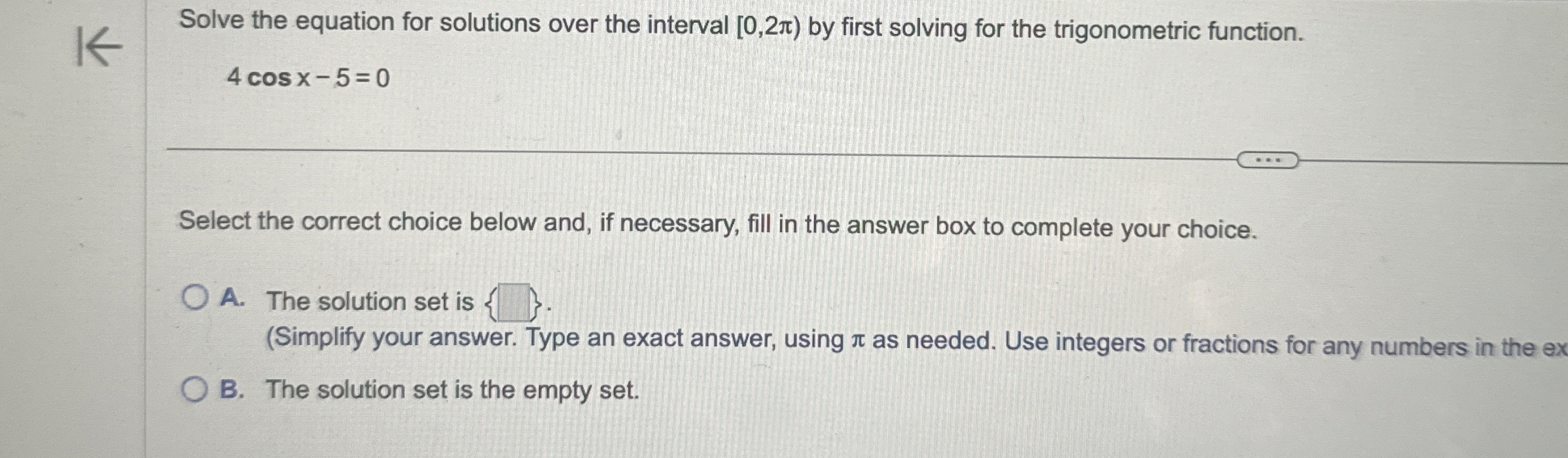 Solved Solve the equation for solutions over the interval | Chegg.com