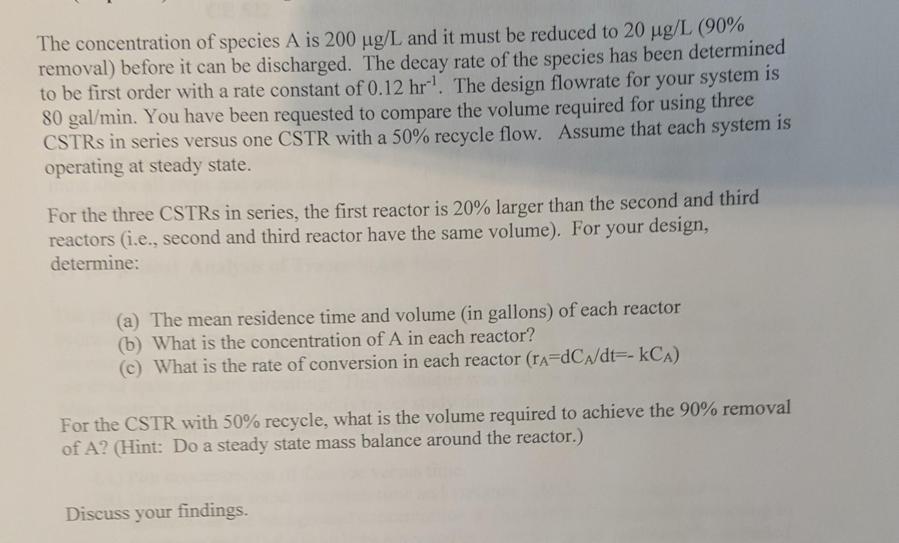 Solved The concentration of species A is 200μg/L and it must | Chegg.com