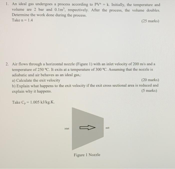 Solved 1. An ideal gas undergoes a process according to PV = | Chegg.com