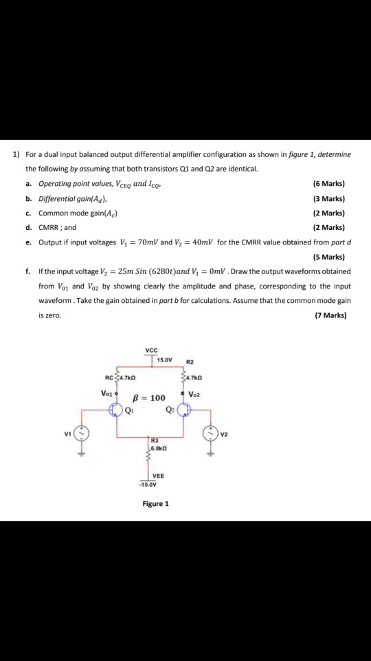 Solved 1 For A Dual Input Balanced Output Differential