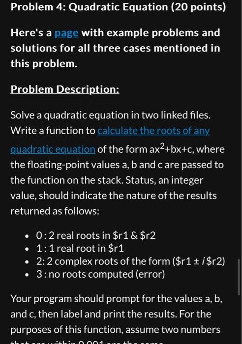 Solved Problem 4: Quadratic Equation (20 points) Here's a | Chegg.com