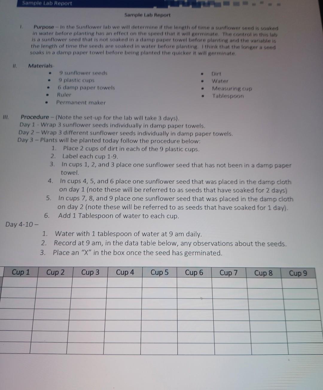 Solved 1. Purpose - In the Sunflower lab we will determine | Chegg.com