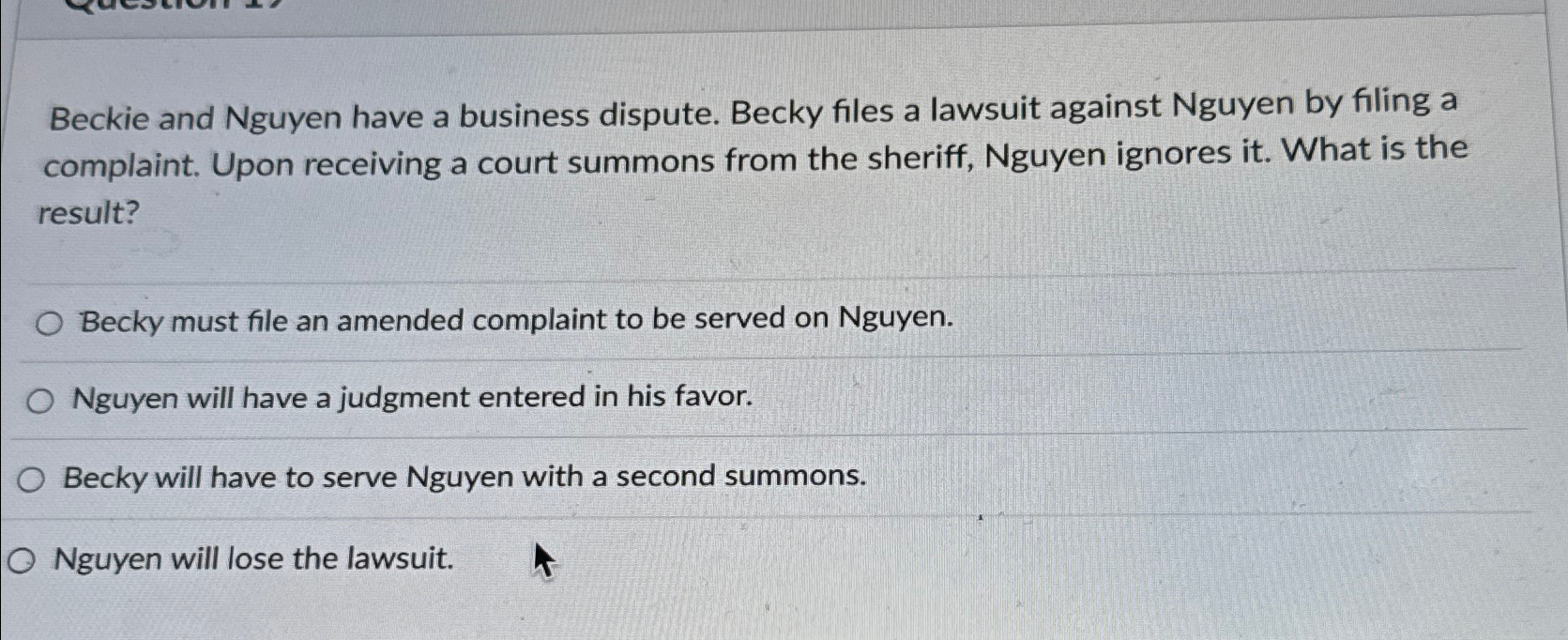 Solved Beckie and Nguyen have a business dispute. Becky | Chegg.com