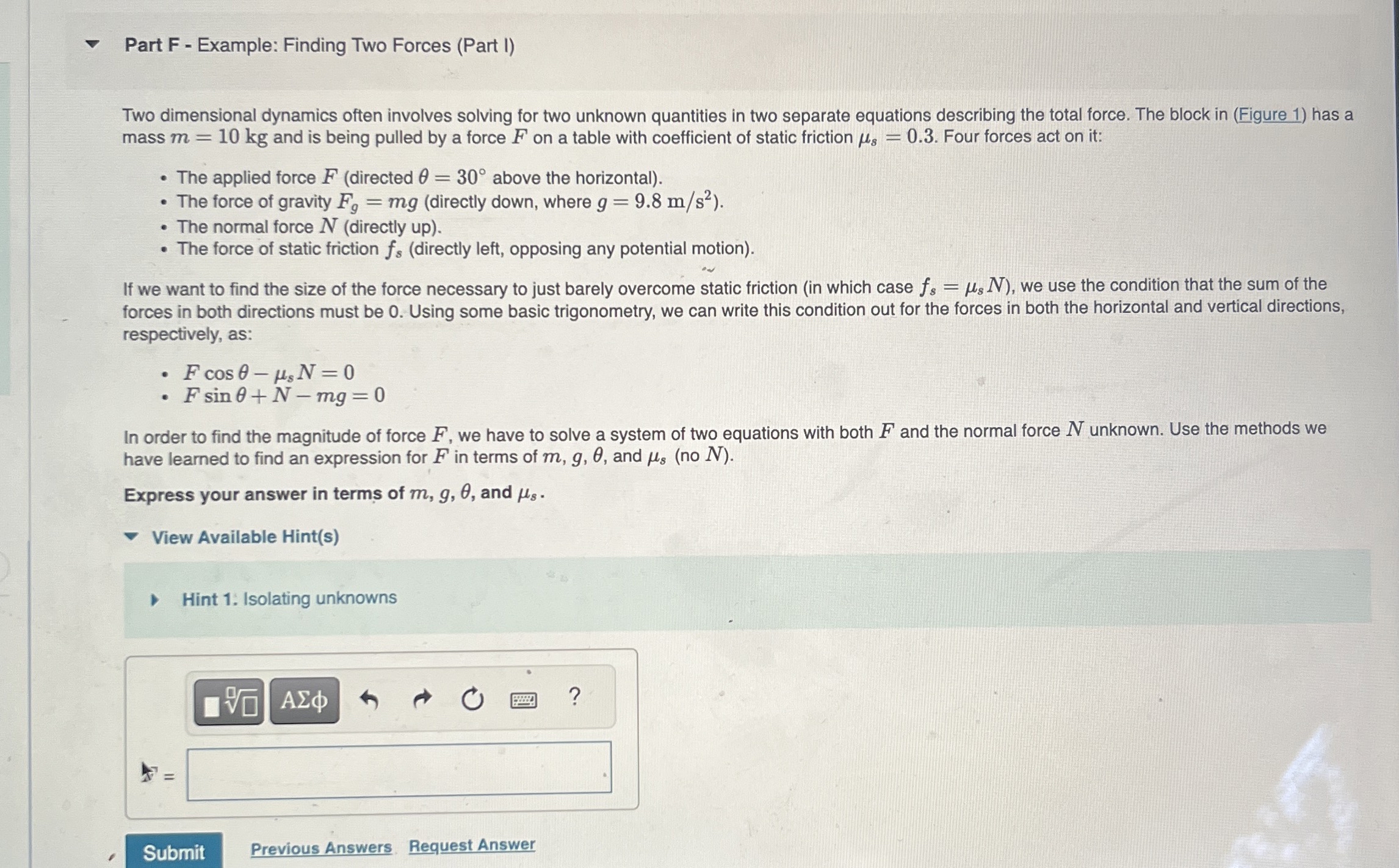 Solved Part F - ﻿Example: Finding Two Forces (Part I)Two | Chegg.com