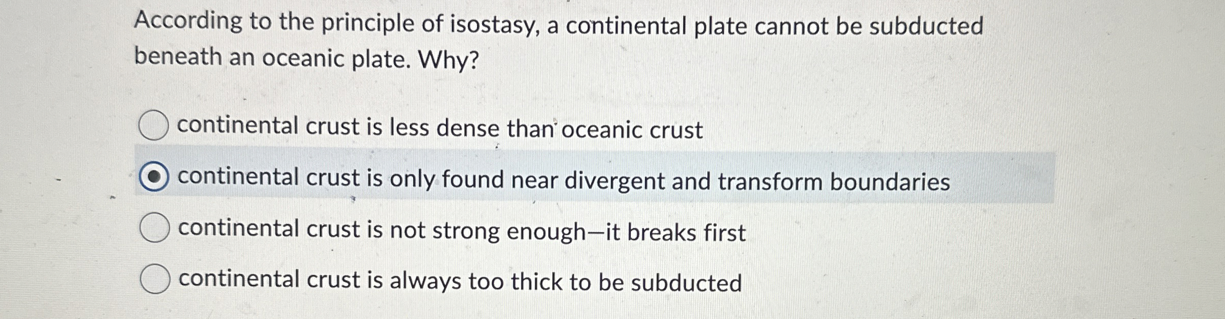 Solved According to the principle of isostasy, a continental | Chegg.com