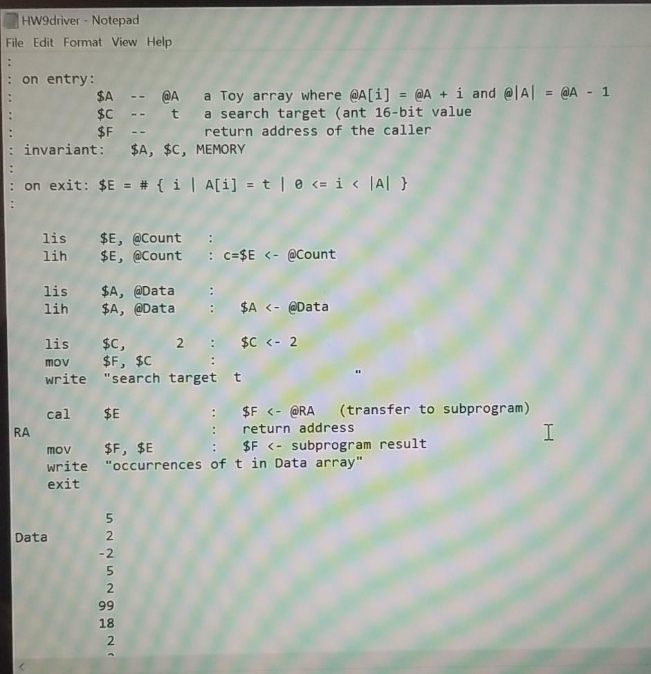 Task: Write a Toy assembly language subprogram to | Chegg.com