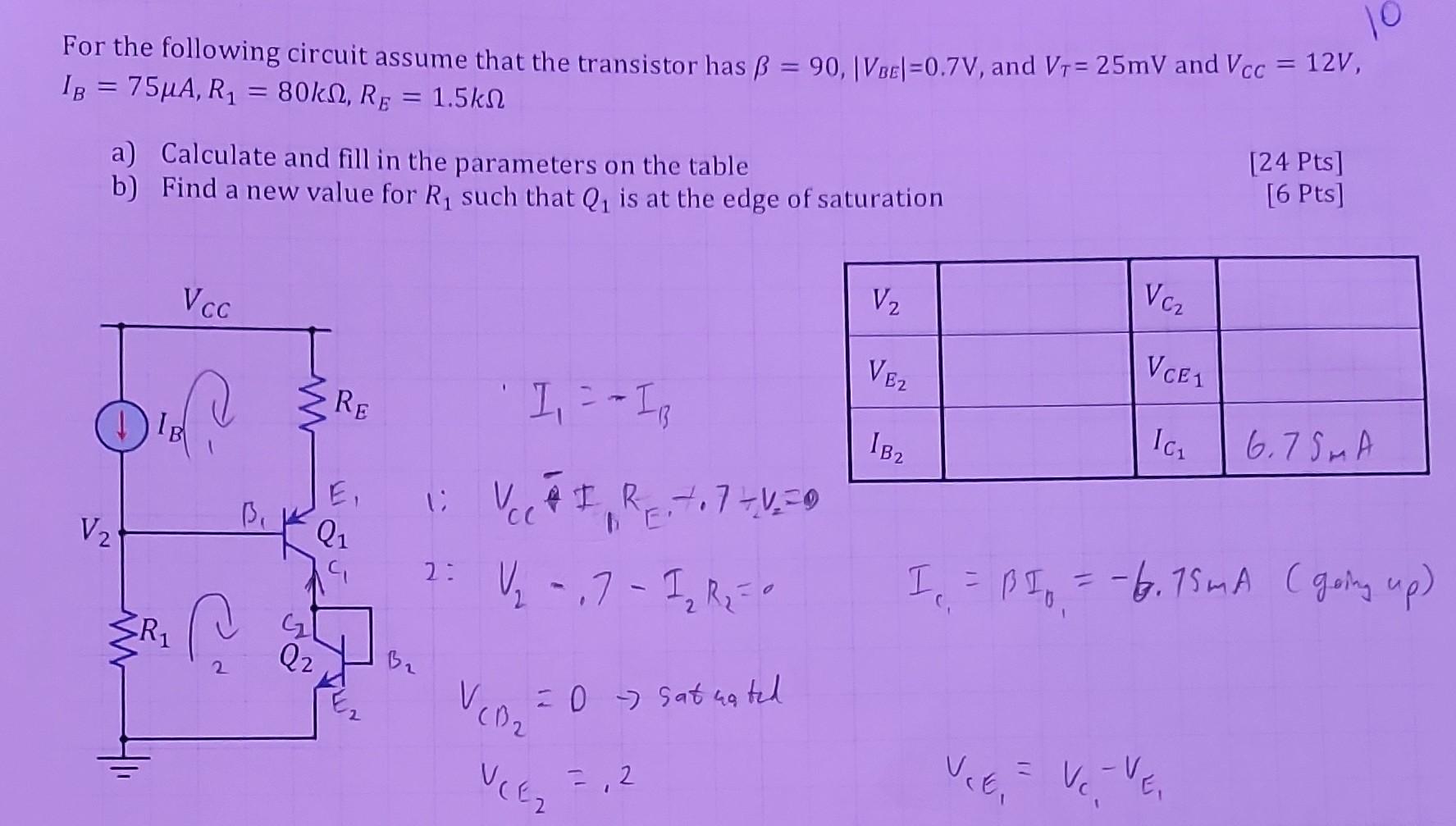 Solved For the following circuit assume that the transistor | Chegg.com