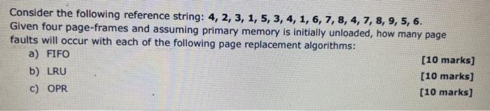 Solved Consider the following reference string: | Chegg.com