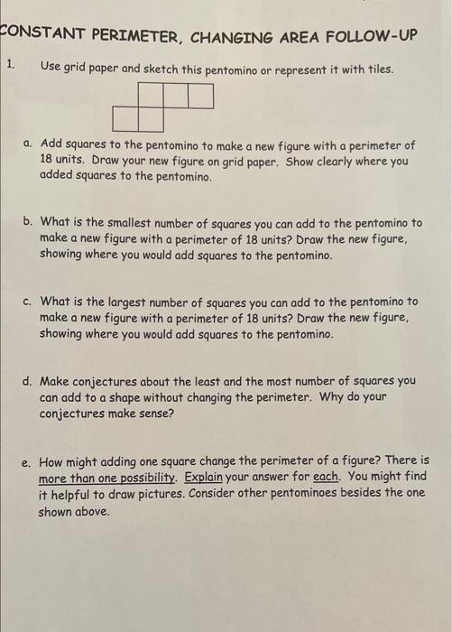 Solved CONSTANT PERIMETER, CHANGING AREA FOLLOW-UP 1. Use | Chegg.com