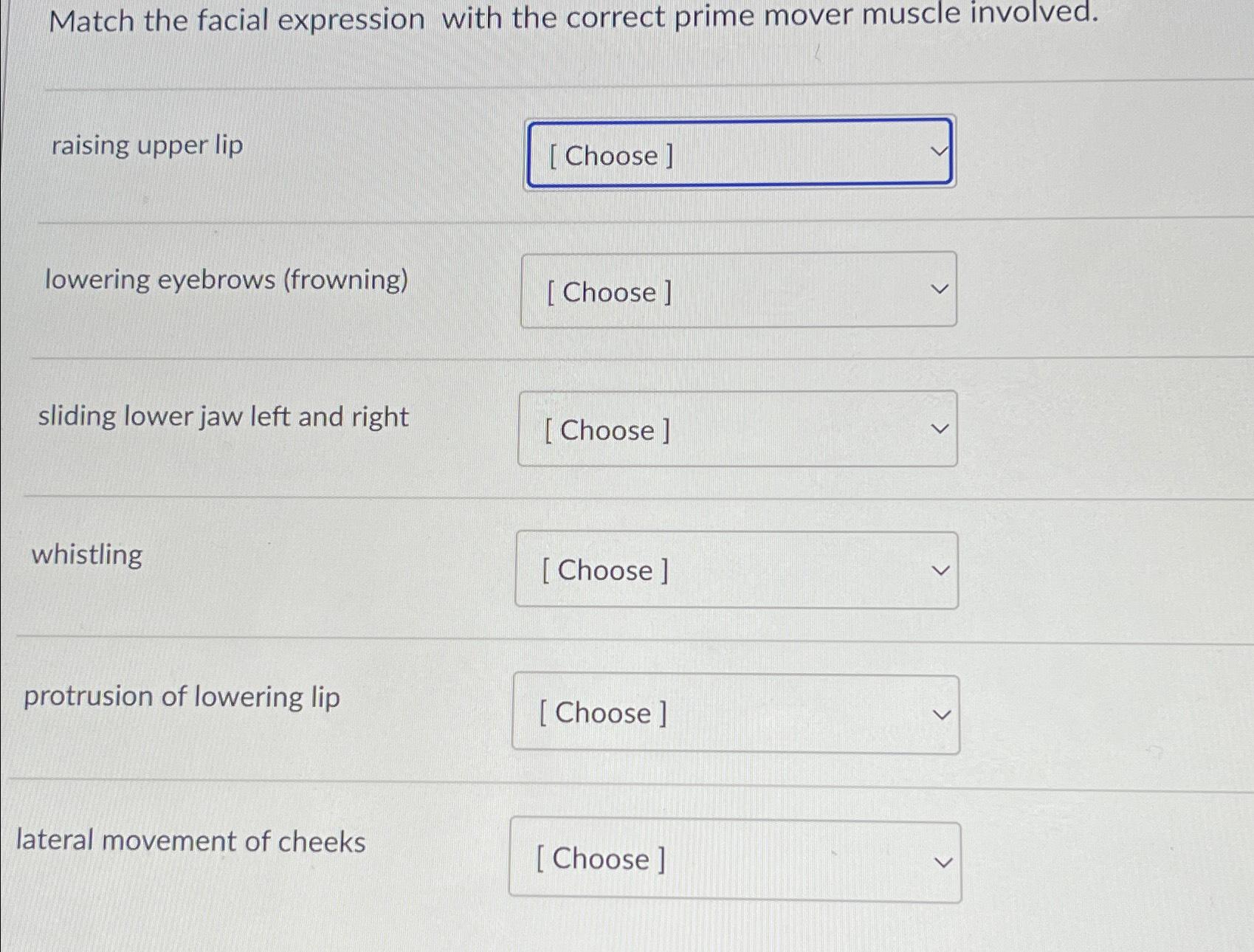 Solved Match the facial expression with the correct prime | Chegg.com