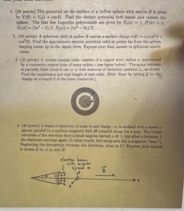 Solved 1. (20 points) The potential on the surface of a | Chegg.com