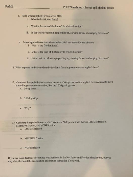 Solved NAME PhET Simulation - Forces and Motion: Basics c. | Chegg.com