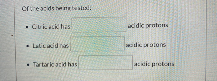 Solved Of the acids being tested: • Citric acid has acidic | Chegg.com
