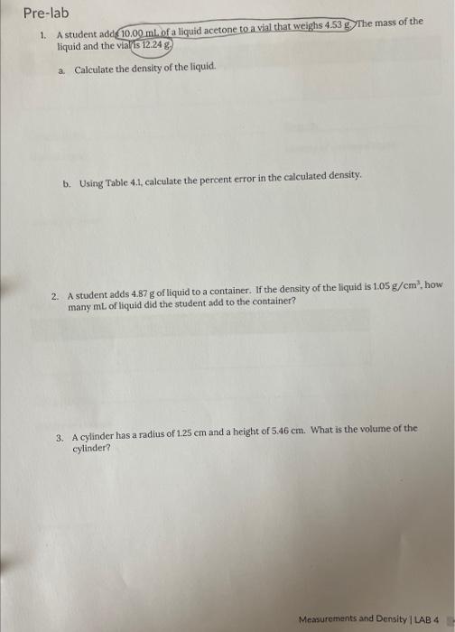 Solved b. Using Table 4.1, calculate the percent error in | Chegg.com