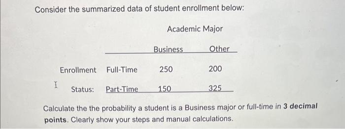 Solved Consider the summarized data of student enrollment | Chegg.com
