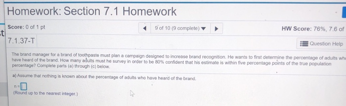 Solved Homework: Section 7.1 Homework st Score: 0 of 1 pt 9 | Chegg.com