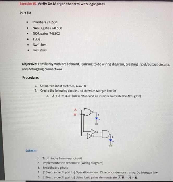 Solved Exercise #1 Verify De-Morgan theorem with logic gates | Chegg.com