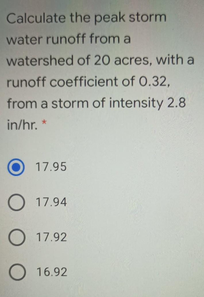 Solved Calculate the peak storm water runoff from a | Chegg.com