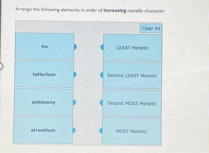 Solved Arrange the following elements in order of increasing | Chegg.com Solved Arrange the following elements in order of increasing | Chegg.com