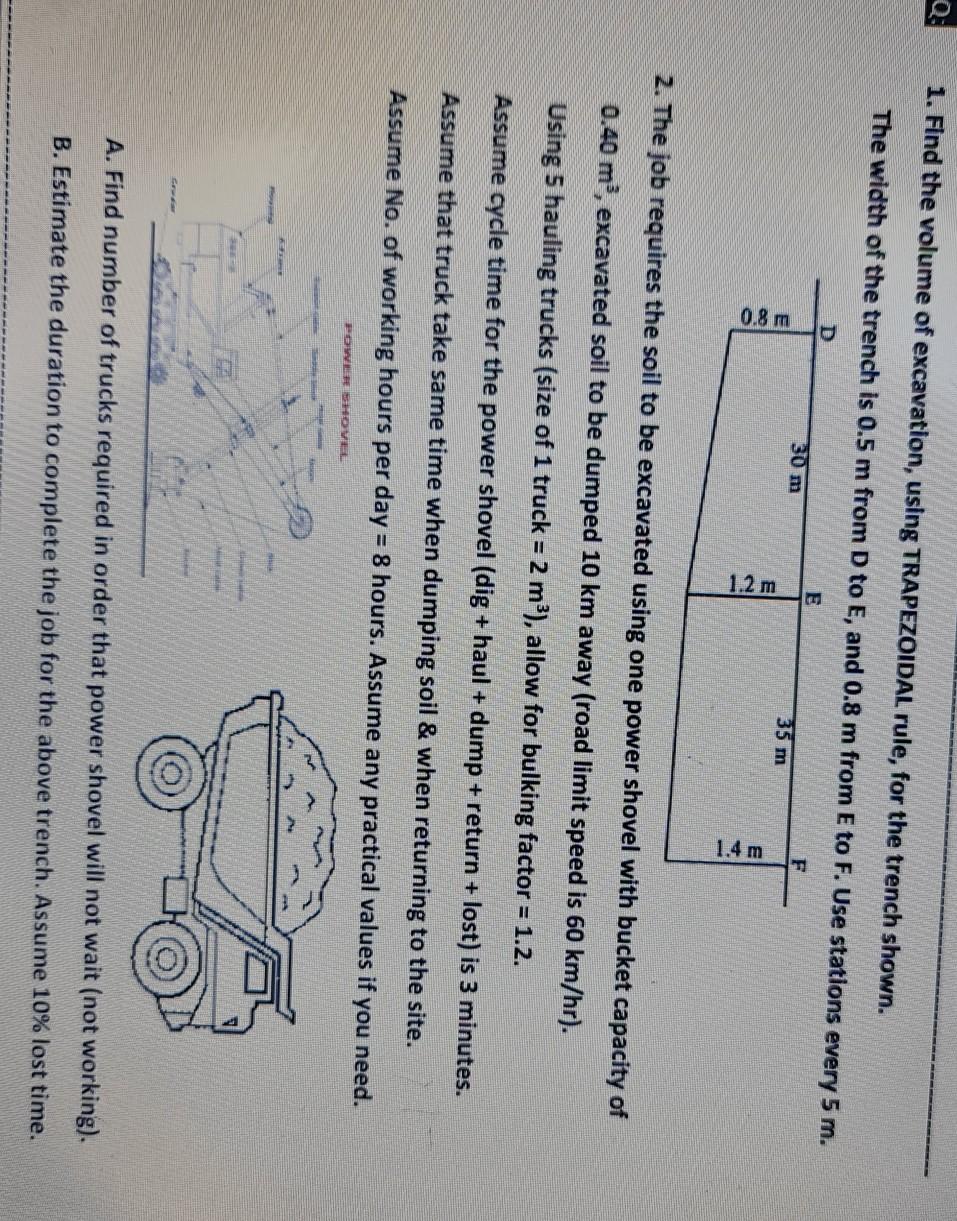 Solved 1. Find the volume of excavation, using TRAPEZOIDAL | Chegg.com