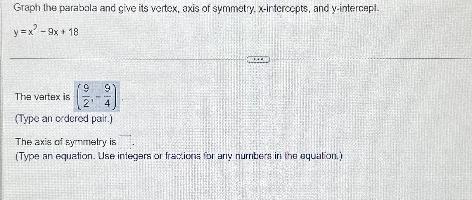 Solved Graph the parabola and give its vertex, axis of | Chegg.com