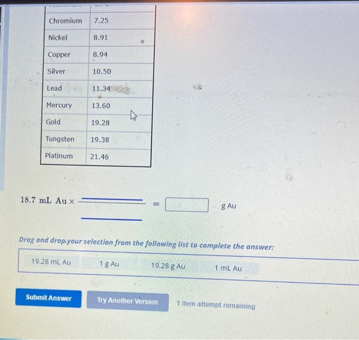 Solved Set up the problem and calculate the mass of 18.7 mL | Chegg.com