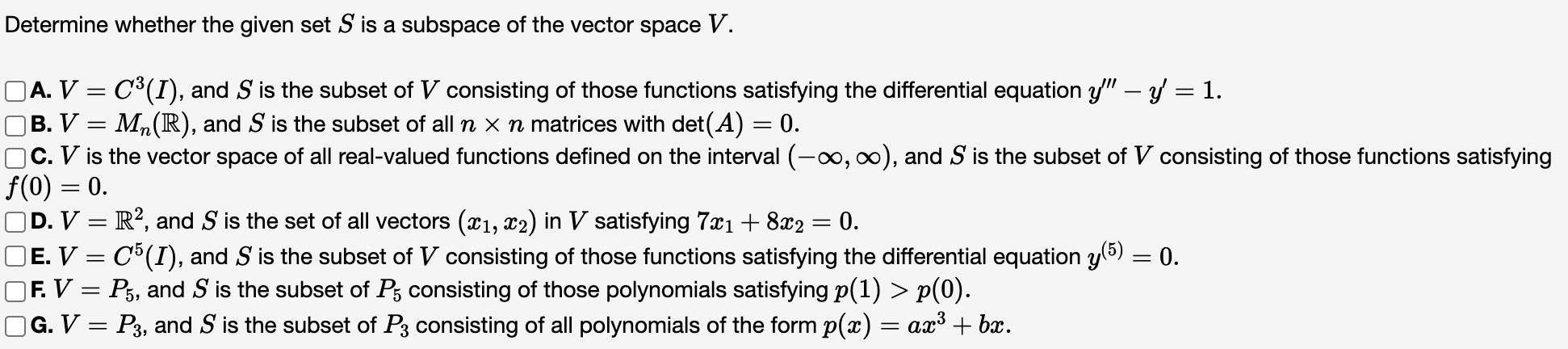 Solved Determine whether the given set S ﻿is a subspace of | Chegg.com