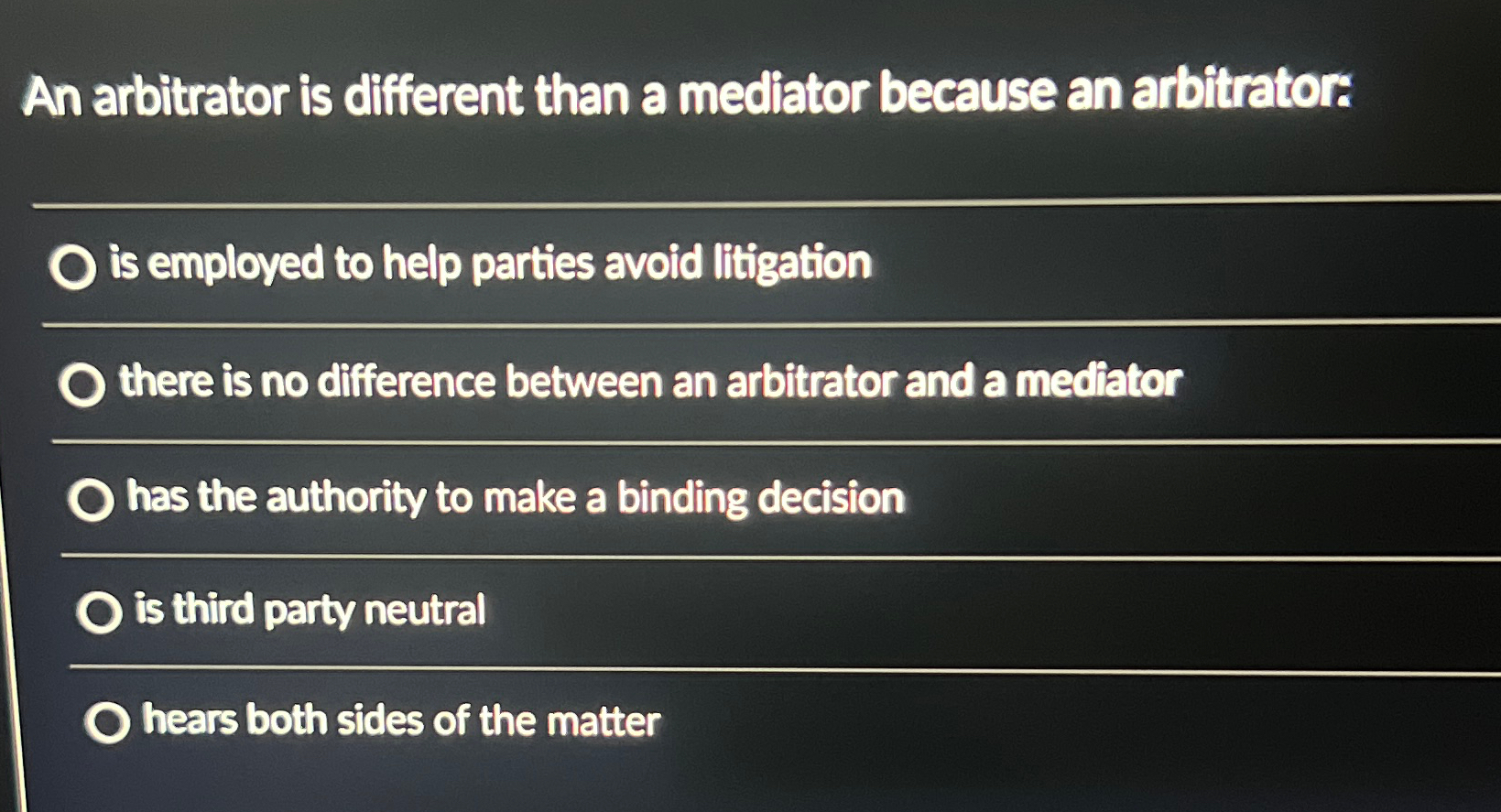 Solved An arbitrator is different than a mediator because an | Chegg.com