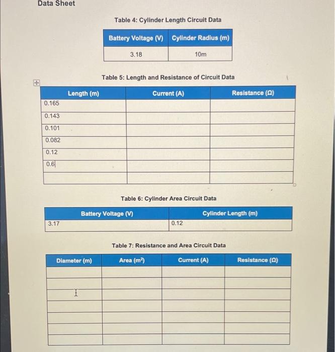 Solved Data Sheet Table 4: Cylinder Length Circuit Data | Chegg.com