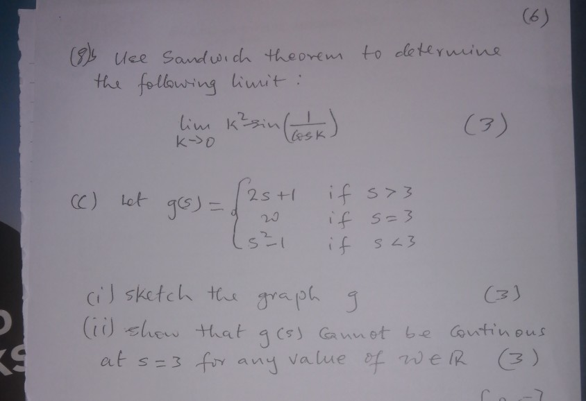 Solved (8) Use Sandwich theorem to determine the following | Chegg.com