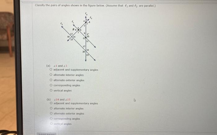 Solved Classify the pairs of angles shown in the flgure | Chegg.com