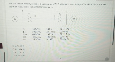 Solved For the shown system, consider a base power of | Chegg.com