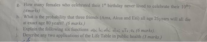 Solved Below is the Abridged Life Table for Ghanaian females | Chegg.com