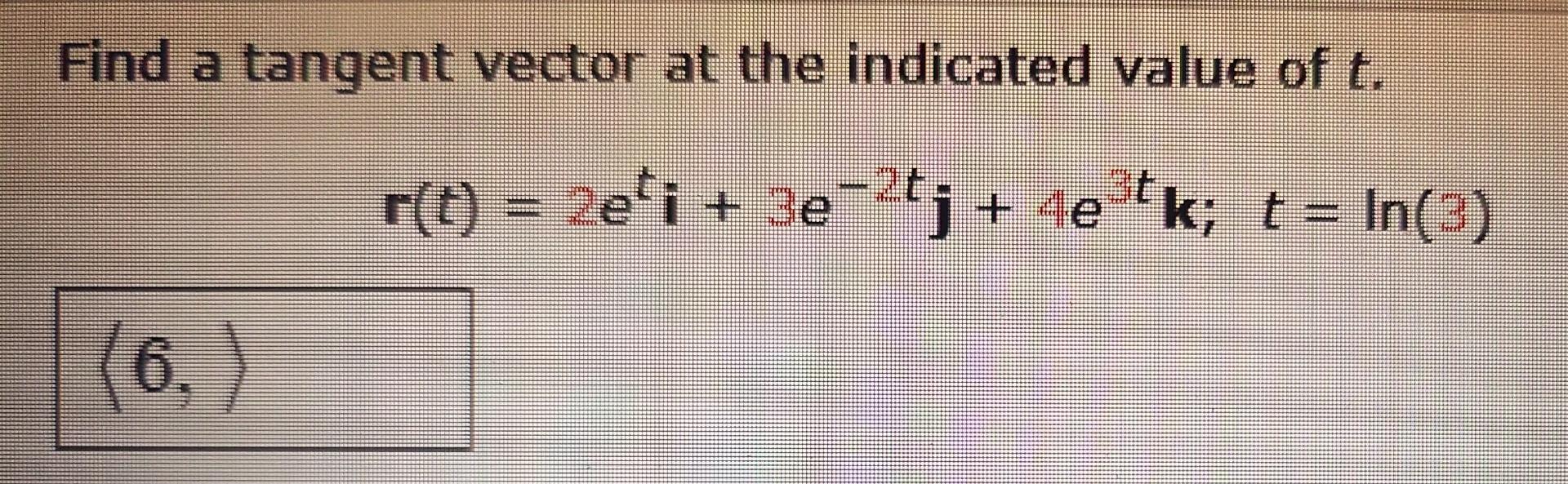 Solved Find a tangent vector at the indicated value of t. | Chegg.com
