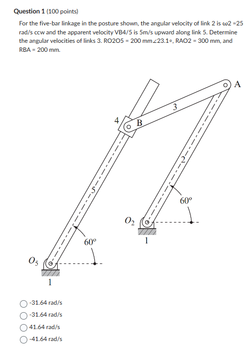 Solved For The Five Bar Linkage In The Posture Shown The