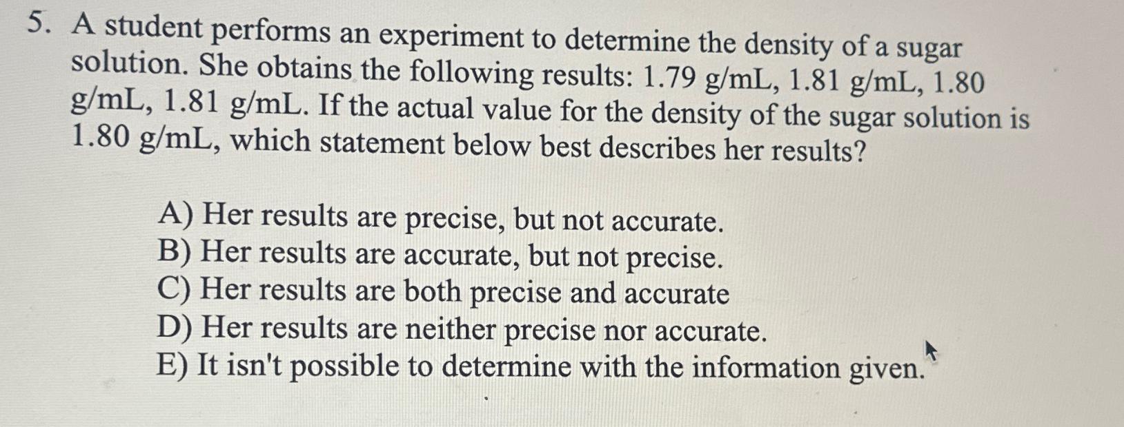 Solved A student performs an experiment to determine the | Chegg.com