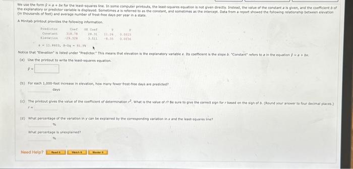 Solved A Minitab printout provides the following | Chegg.com