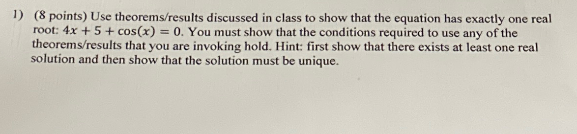 Solved ( 8 ﻿points) ﻿Use theorems/results discussed in class | Chegg.com