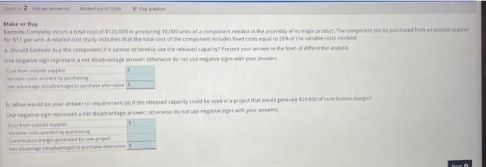 Make or 8uy for $11 pec unit: A related cost study | Chegg.com