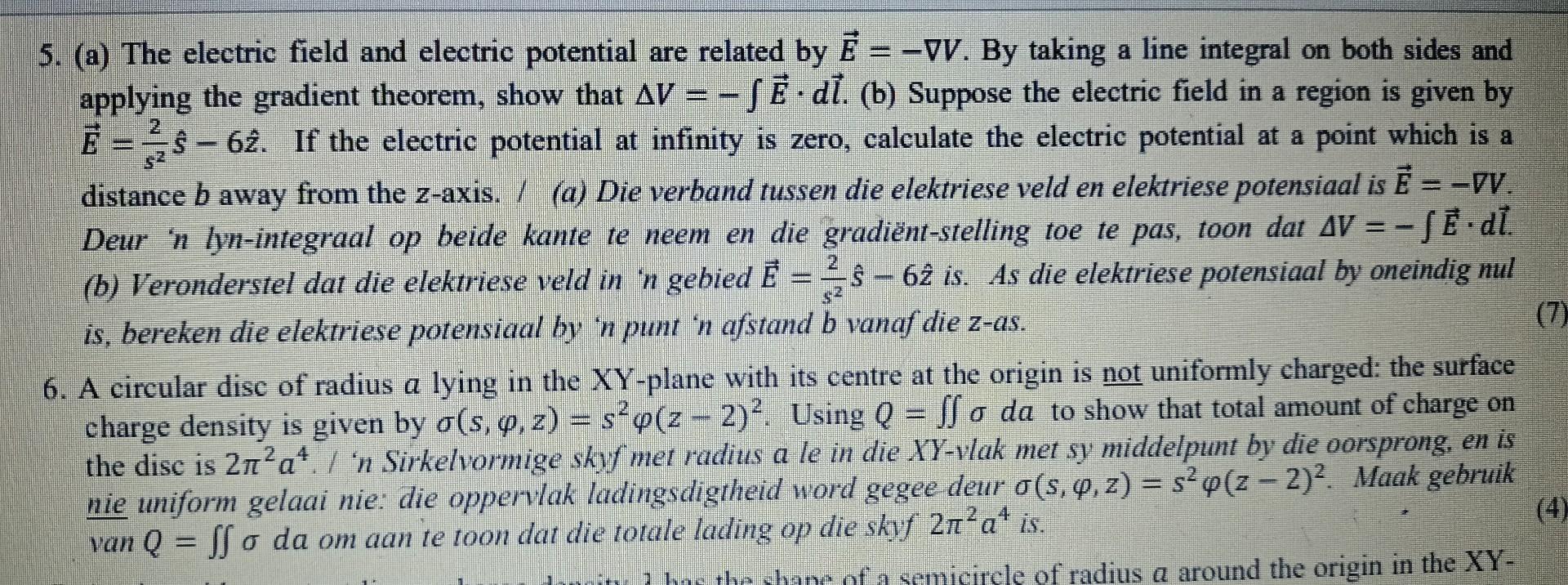Solved 5. (a) The electric field and electric potential are | Chegg.com