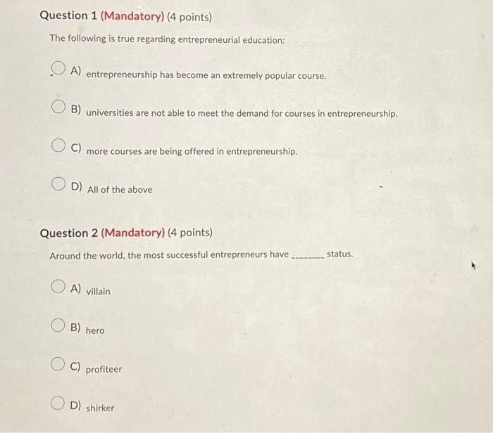 Solved Question 1 (Mandatory) (4 points) The following is | Chegg.com