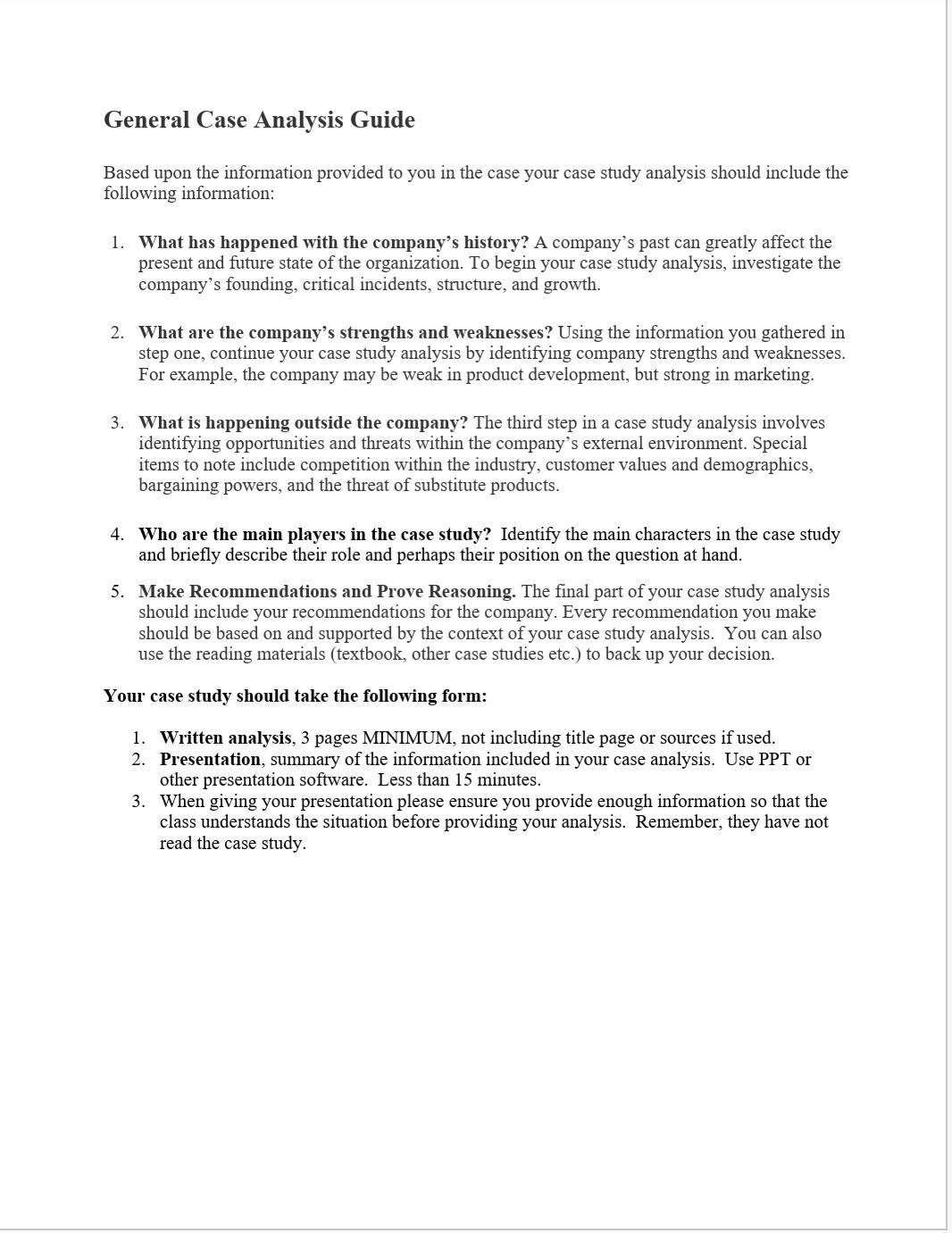 Solved General Case Analysis Guide Based upon the | Chegg.com